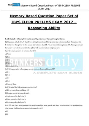 Memory Based Question Paper - Reasoning Ability - IBPS CLERK PRELIMS EXAM 2017